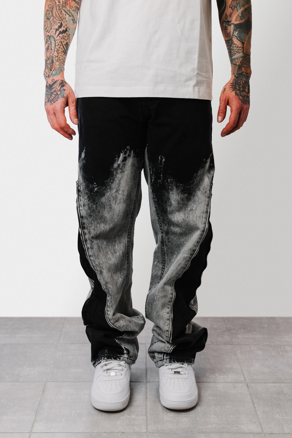 BLACK TO GREY SHADED ZIP DENIM JEANS - Replacement Brand